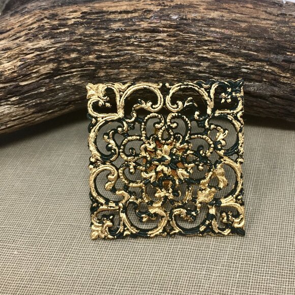 Hand Crafted | Jewelry | Expandable Gold Leaf Green Acrylic Flat Square ...